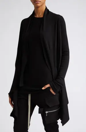 Rick Owens Open Front Waterfall Wool Cardigan