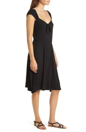 Loveappella Tie-front A-line Dress - Black