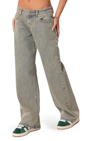 EDIKTED Magda Acid Wash Low Rise Jeans