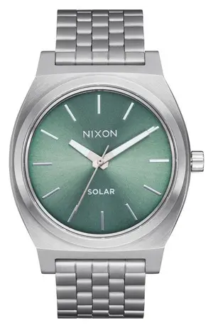 Nixon Time Teller Solar Bracelet Watch - Silver / Jade Sunray