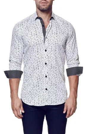 MACEOO Tetris Trim Fit Button-up Shirt - Black