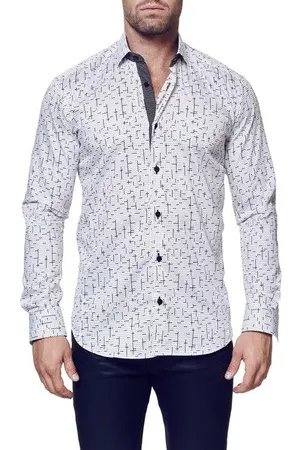 MACEOO Tetris Trim Fit Button-up Shirt - Black