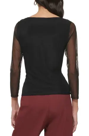 Dkny Surplice Mesh Top - Black