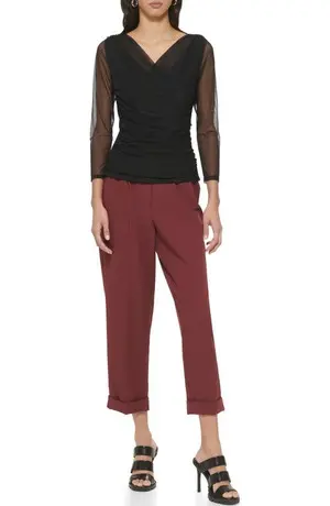 Dkny Surplice Mesh Top - Black