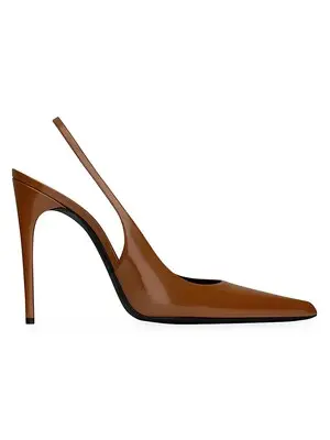 Saint Laurent Women's Vendome Slingback Pumps In Glazed Leather - Brown  - Brown