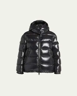 Moncler Maire Shiny Puffer Jacket With Removable Hood - Black