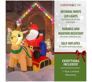 CHRISTMAS TIME 4-ft. Pre-lit Santa In Sleigh In Flatable