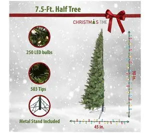 CHRISTMAS TIME 7.5-ft. Half Tree With Warm Whit E Led Lighting