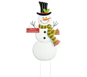 GLITZHOME 40 Metal Snowman Yard Garden Stake - One-color