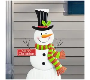 GLITZHOME 40 Metal Snowman Yard Garden Stake