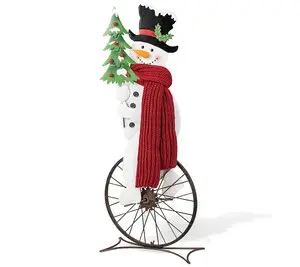 GLITZHOME 32' Metal Snowman Bicycle Porch Sign Cor - One-color