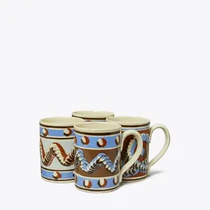 Tory Burch Mochaware Mug, Set Of 4 - Brown/blue