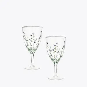 Tory Burch Jolie Fleur Wine Glass, Set Of 2 - Clear