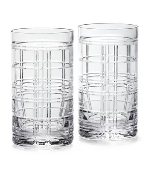 Ralph Lauren Set Of 2 Hudson Plaid Highball Glasses - Clear