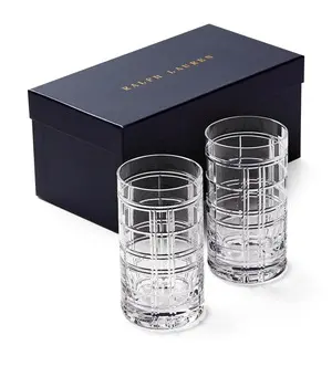 Ralph Lauren Hudson Plaid Highball Glasses - Clear