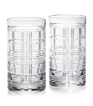Ralph Lauren Hudson Plaid Highball Glasses - Clear