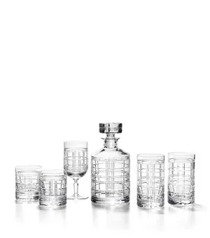 Ralph Lauren Hudson Plaid Highball Glasses - Clear
