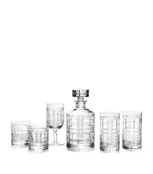 Ralph Lauren Hudson Plaid Highball Glasses - Clear