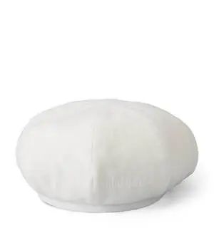 MIKI HOUSE Linen Beret With Embroidered Logo - White