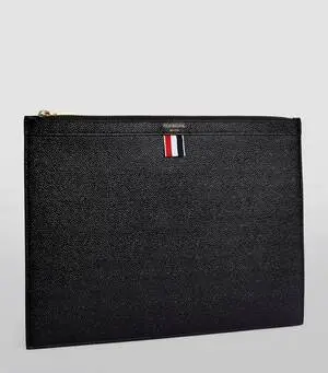 Thom Browne Medium Leather Pouch - Black