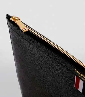 Thom Browne Medium Leather Pouch - Black