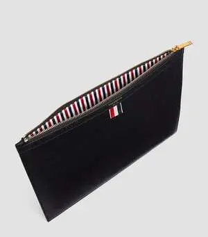 Thom Browne Medium Leather Pouch - Black