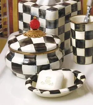 MACKENZIE-CHILDS Courtly Check Squashed Pot - Black
