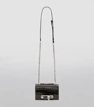 Alexander McQueen Leather Croc-embossed Jewelled Satchel