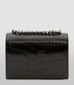 Alexander McQueen Leather Croc-embossed Jewelled Satchel