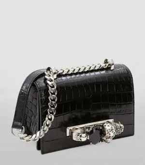 Alexander McQueen Leather Croc-embossed Jewelled Satchel