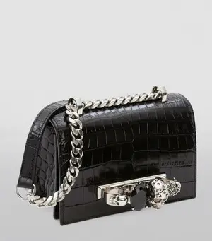Alexander McQueen Leather Croc-embossed Jewelled Satchel