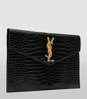 Saint Laurent Uptown Envelope Pouch Croc-embossed