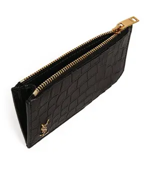 Saint Laurent Croc-embossed Monogram Card Holder