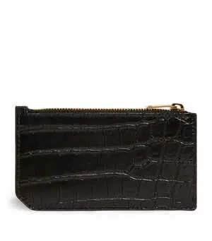 Saint Laurent Croc-embossed Monogram Card Holder
