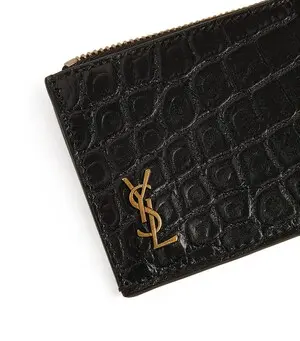Saint Laurent Croc-embossed Monogram Card Holder