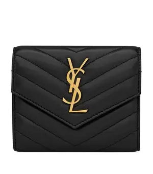 Saint Laurent Monogram Metalassé Trifold Wallet - Black