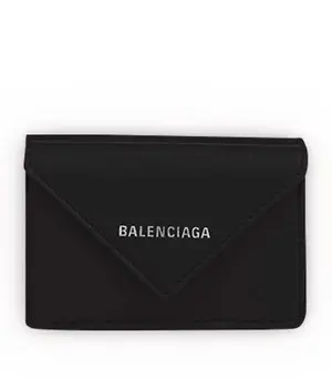Balenciaga Mini Leather Papier Wallet - Black