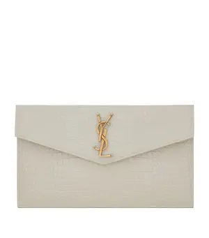 Saint Laurent Croc-embossed Uptown Envelope Pouch - White