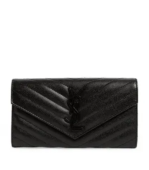 Saint Laurent Monogram Matelassé Large Flap Wallet - Black