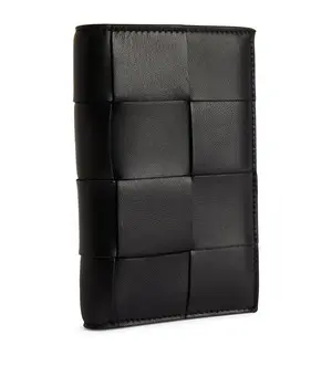 Bottega Veneta Leather Intreccio Bifold Wallet - Gold