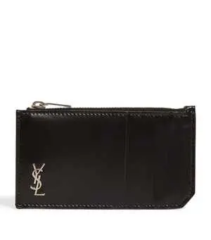 Saint Laurent Leather Fragments Monogram Card Holder - Black
