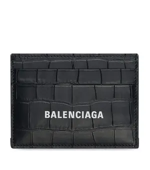 Balenciaga Leather Croc-embossed Card Holder - Black
