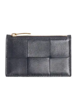 Bottega Veneta Leather Intreccio Card Holder Grey