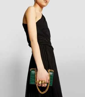 Alexander McQueen Small Croc-embossed Jewelled Satchel - Green