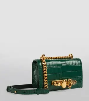 Alexander McQueen Small Croc-embossed Jewelled Satchel - Green