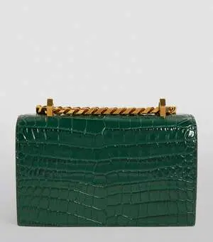 Alexander McQueen Small Croc-embossed Jewelled Satchel - Green
