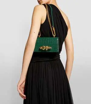 Alexander McQueen Small Croc-embossed Jewelled Satchel - Green