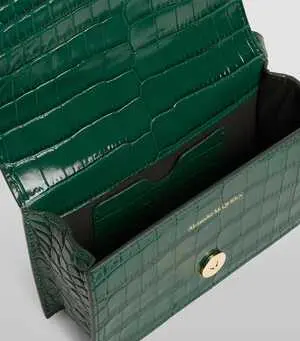 Alexander McQueen Small Croc-embossed Jewelled Satchel - Green