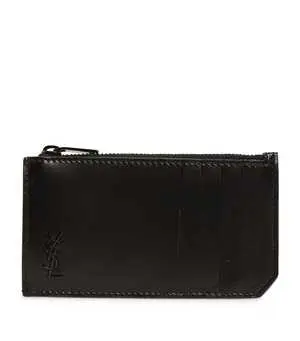 Saint Laurent Leather Fragments Monogram Card Holder
