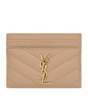 Saint Laurent Joan Matelassé Card Holder - Beige